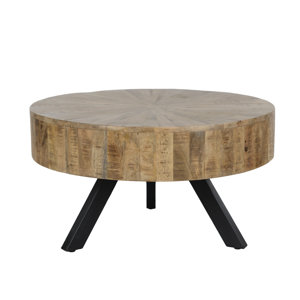 Millwood Pines Handcrafted Rustic Round Mercury Coffee Table - Natural Mango Wood with Metal ...